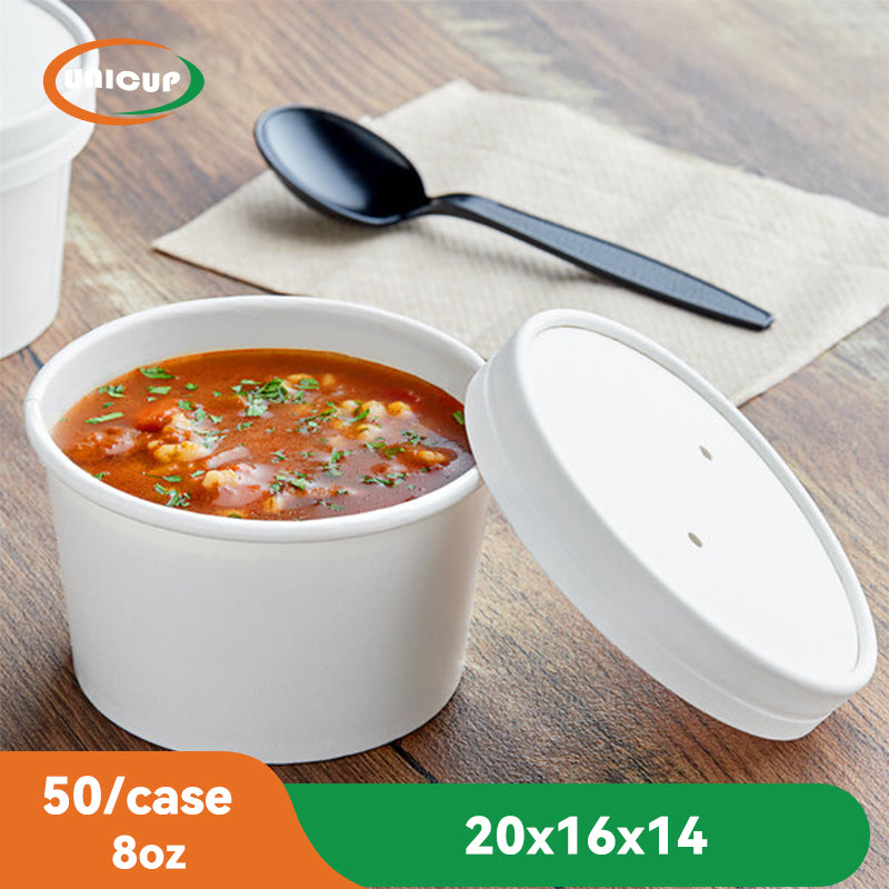 50pack 8oz Paper Soup Containers with Lids, Disposable Kraft Paper Foo