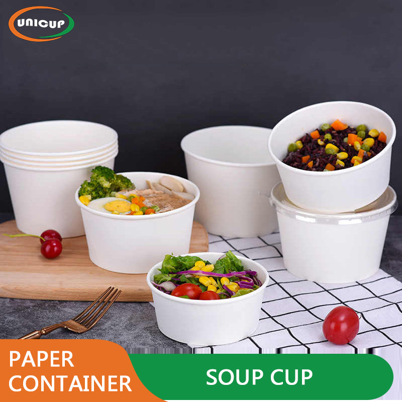 Paper Soup Containers with Lids, Disposable Kraft Paper Food Cups, Ice